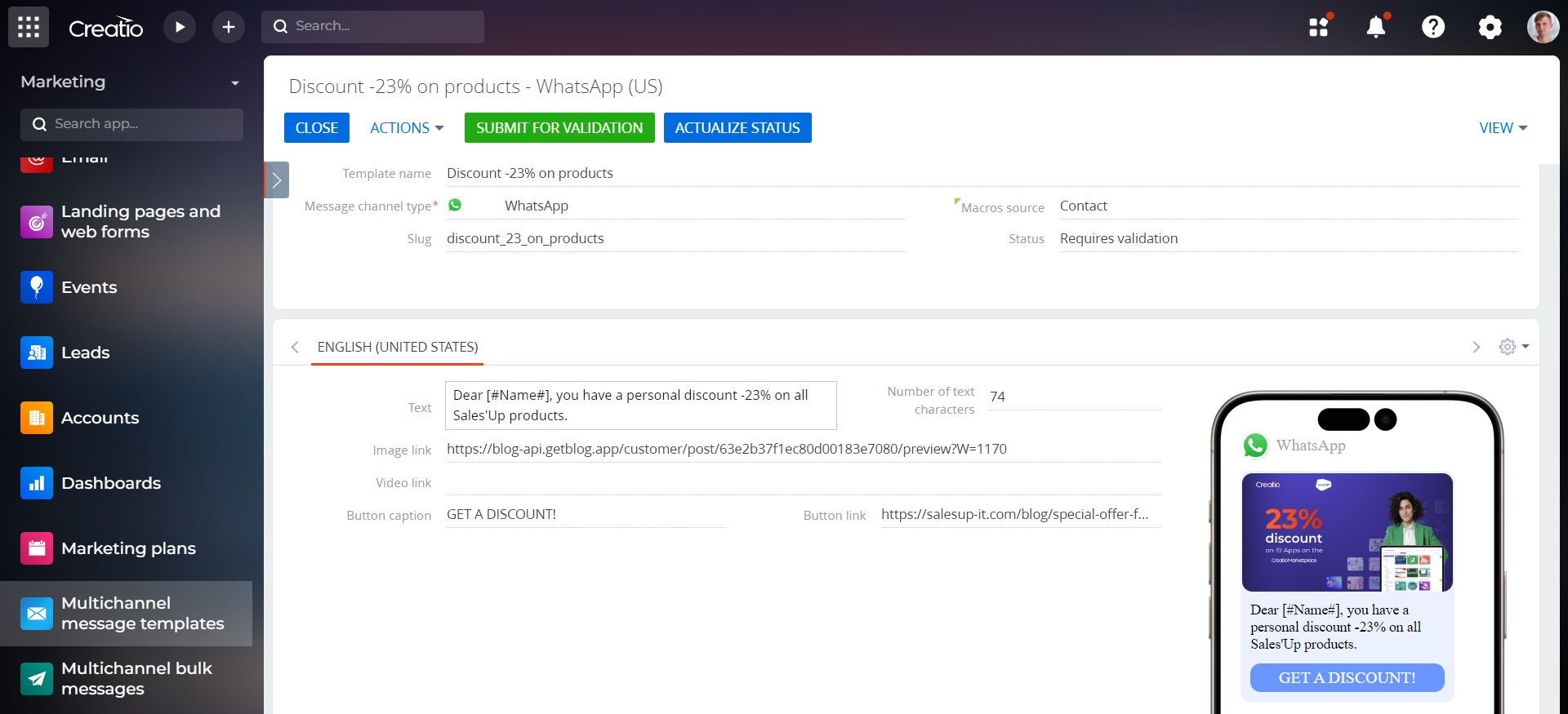 SalesUp Multichannel Bulk Messaging for Creatio | Creatio Marketplace